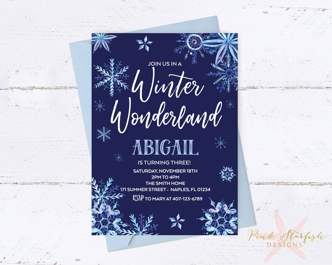 Snowflake Birthday Invitation Winter Birthday Snowflake | Etsy