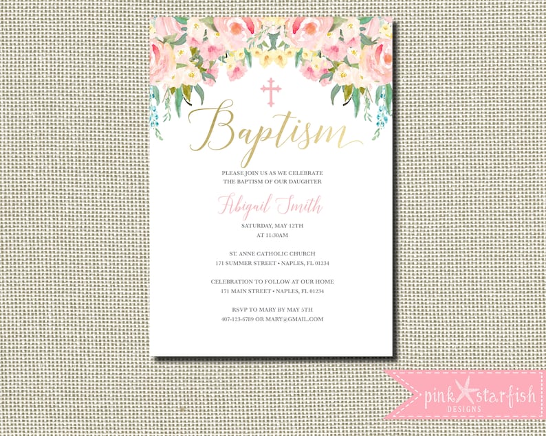 Baptism Invitation Baptism Invitation Girl Floral Baptism | Etsy