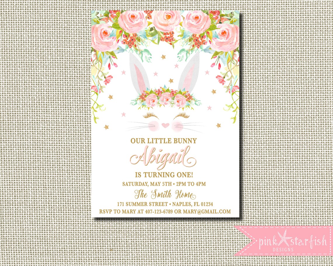 Bunny Birthday Invitation Bunny Face Invitation Some Bunny - Etsy