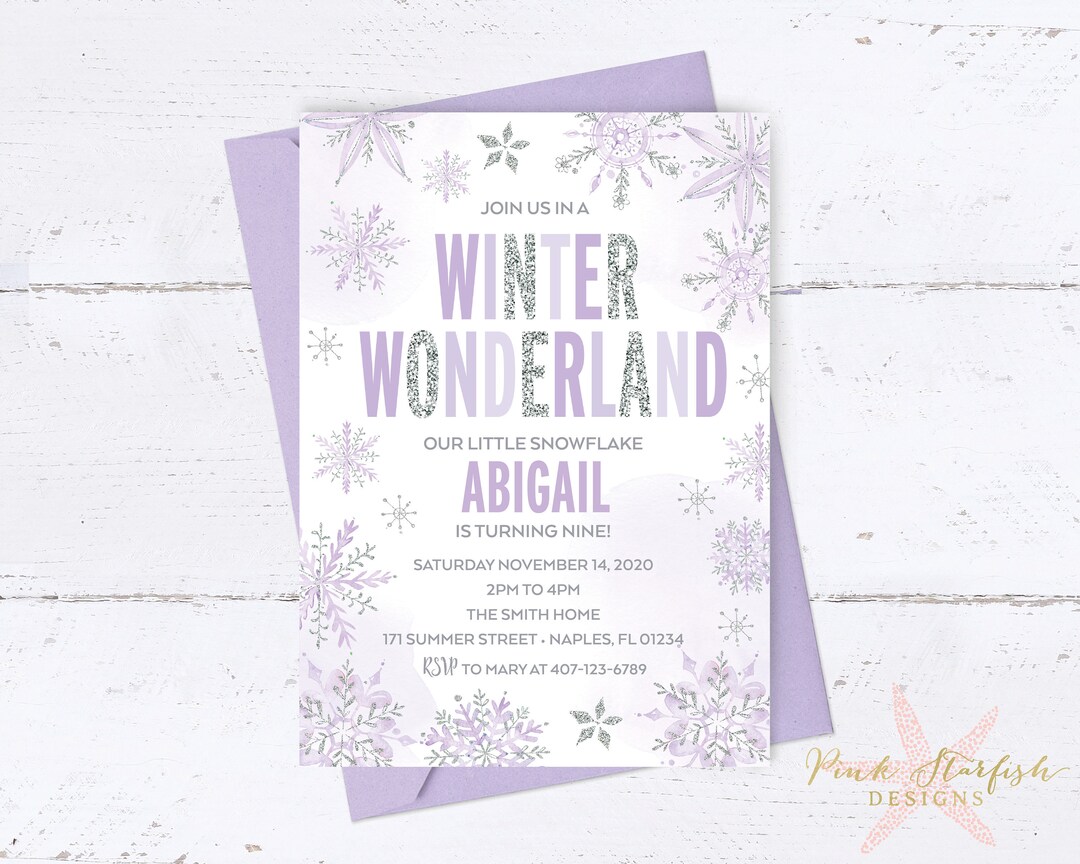 Snowflake Birthday Invitation, Winter Wonderland, Winter Birthday ...