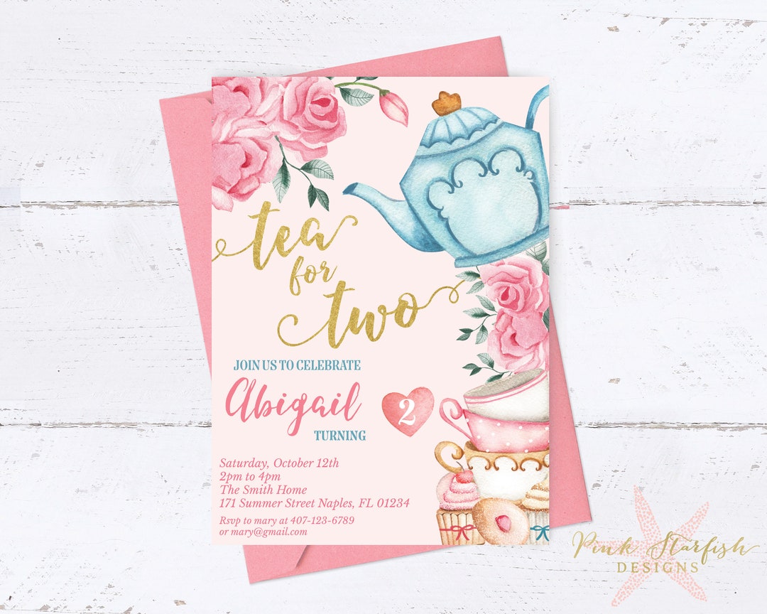 Tea Party Invite, Tea for Two Invitation, Floral Tea for Two Invitation ...