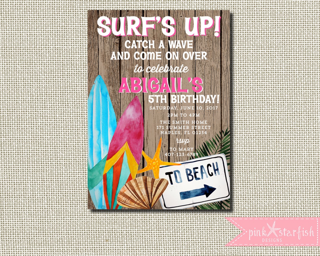 Surf Invitation, Surfing Invitation, Surfing Birthday Party, Luau Party ...