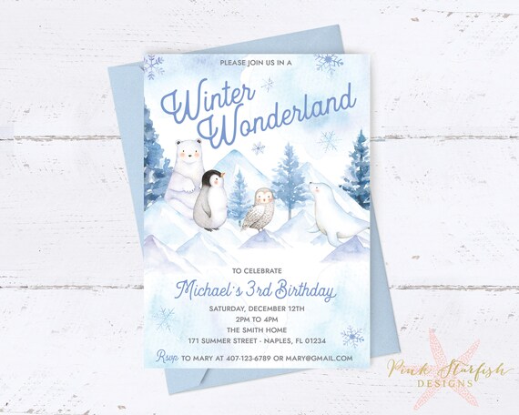 Winter Wonderland Invitation Polar Bear Invitation Winter | Etsy