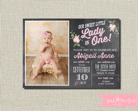 Little Lady Invitation Chalkboard First Birthday Invitation - Etsy