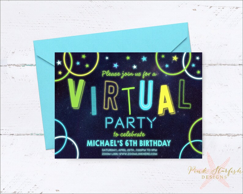 Virtual Party Invitation Zoom Invitation Glow Virtual Party | Etsy