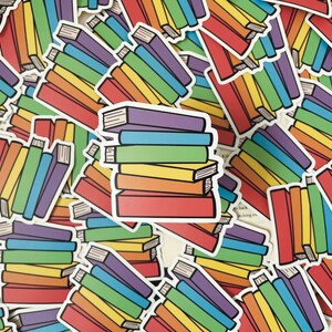 Rainbow Book Stack Sticker Pride Book Stack Water Proof | Etsy
