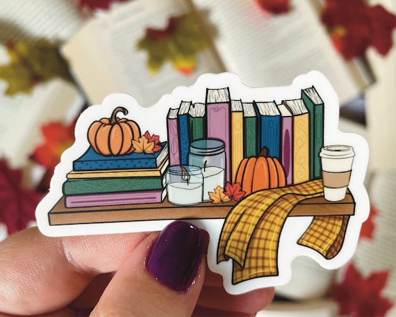 Fall Bookshelf Sticker Bookshelf With Candles Pumpkins Books - Etsy