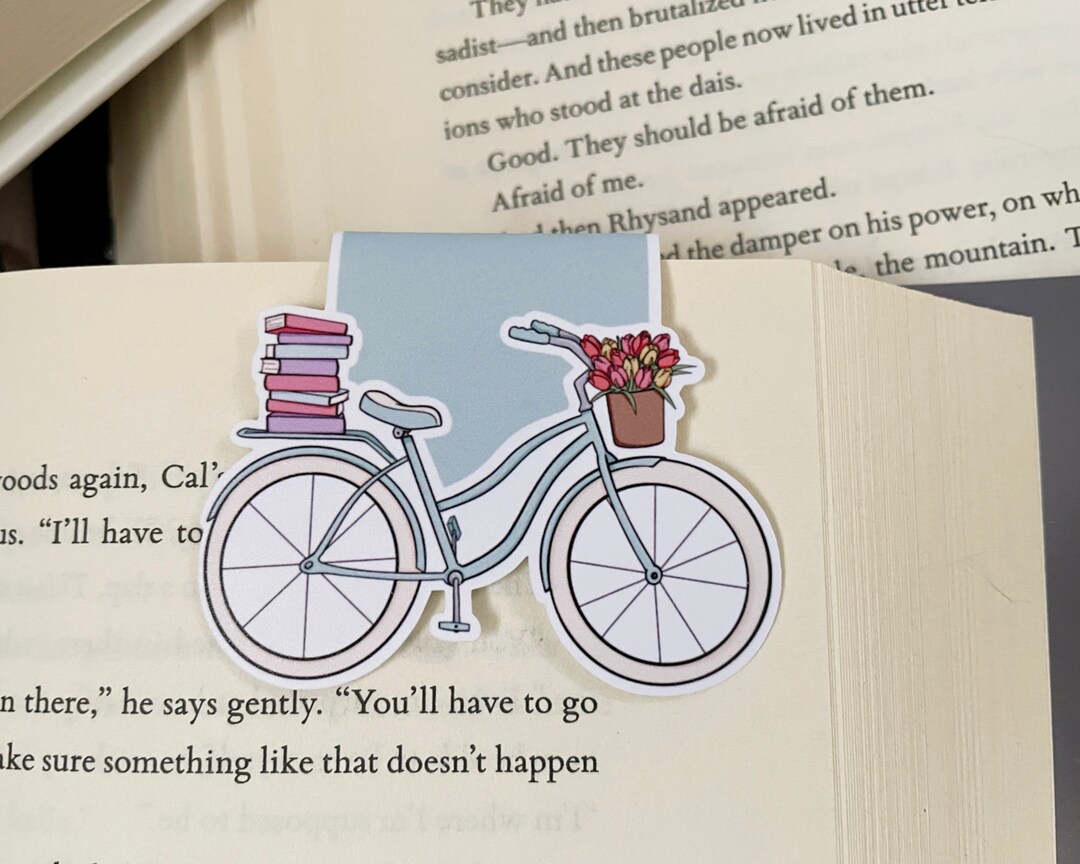 Bike With Books and Flowers Magnetic Bookmark - Etsy