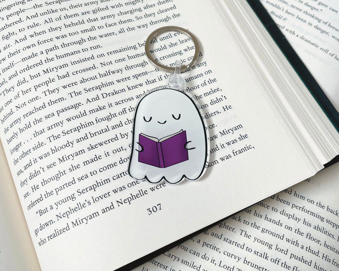 Ghost Reading Keychain, Cute Acrylic Bookish Keyring, Spooky Ghost ...