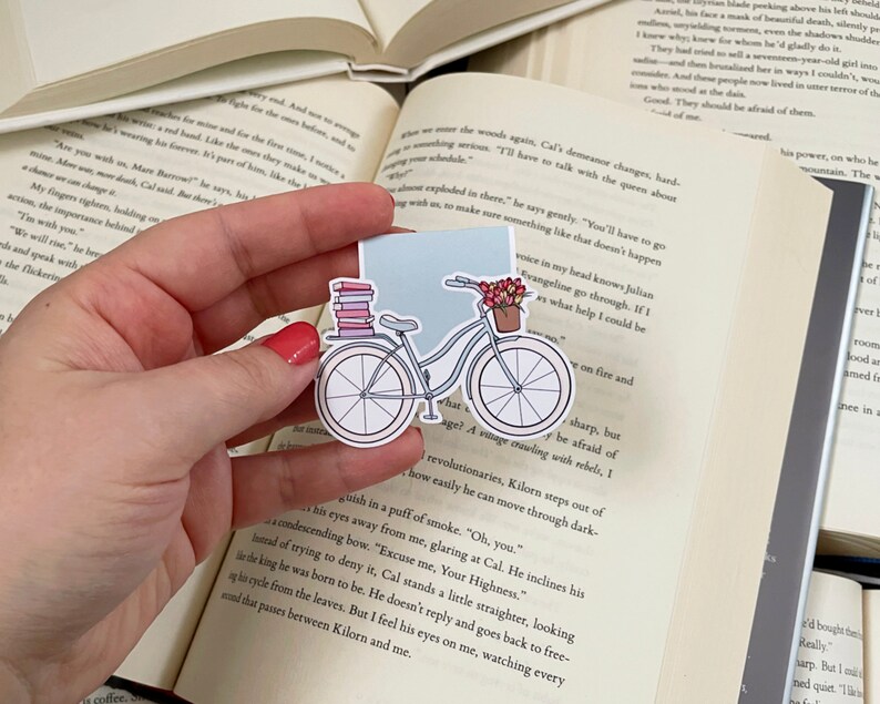 Bike With Books and Flowers Magnetic Bookmark | Etsy