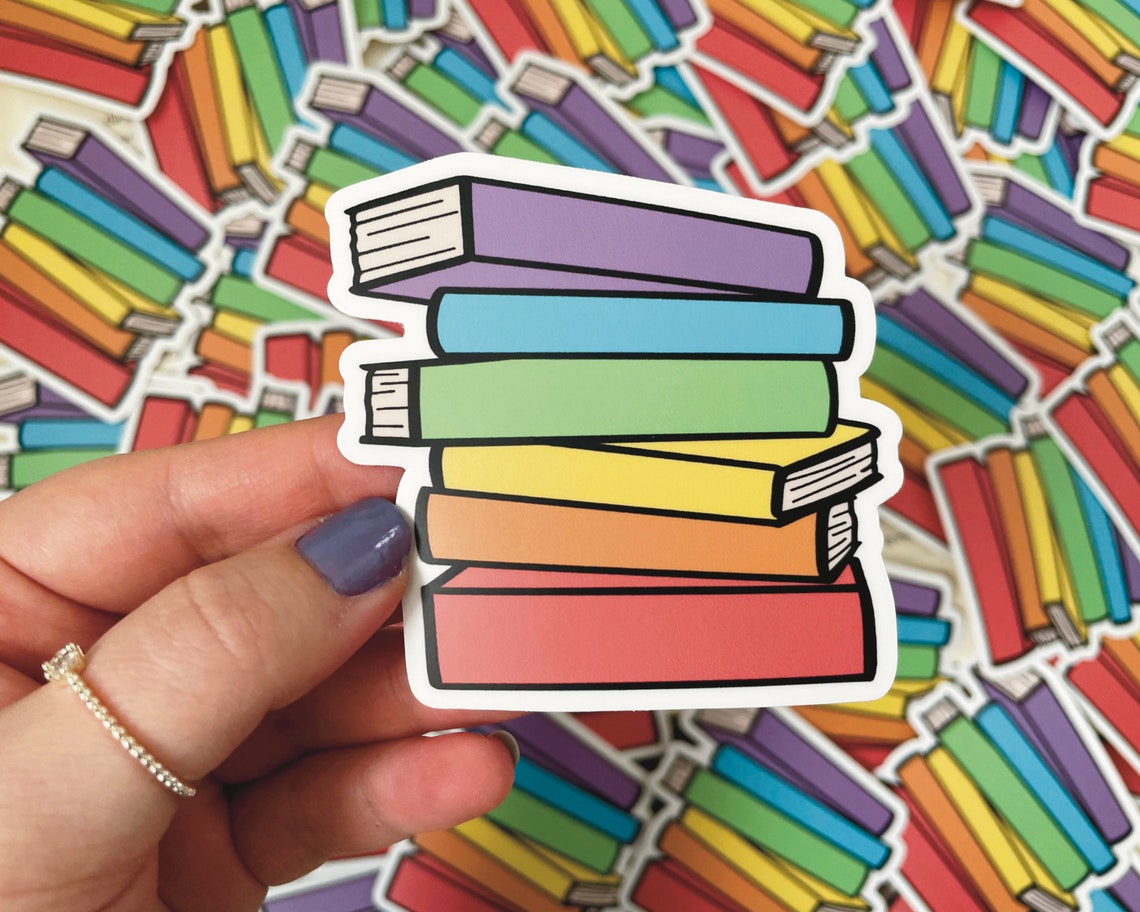 Rainbow Book Stack Sticker Pride Book Stack Water Proof | Etsy