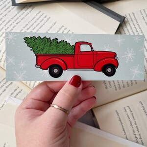 Christmas Truck Bookmark, Classic Holiday Truck on a Bookmark, Red Pick ...