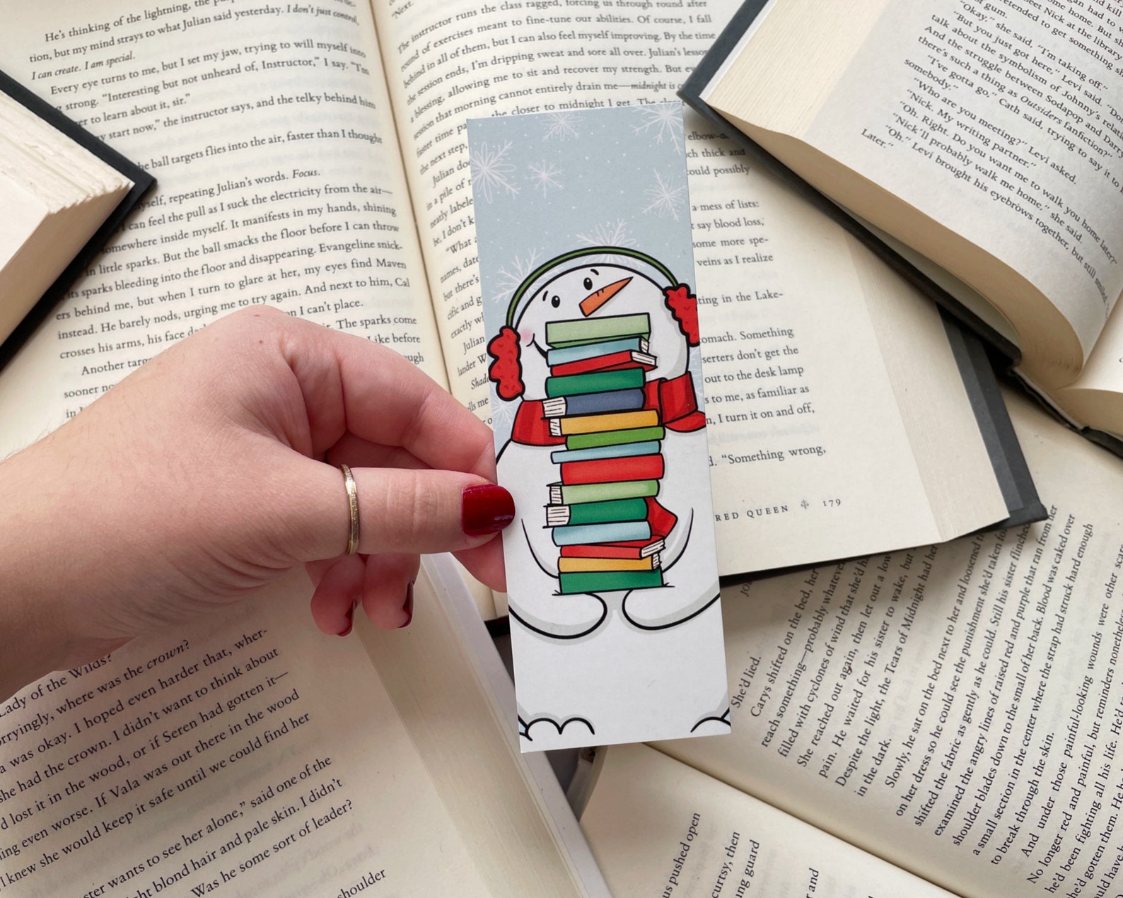 Snowman Holding a Stack of Books Bookmark | Etsy