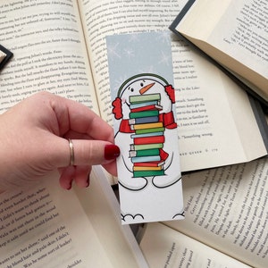 Snowman Holding a Stack of Books Bookmark, Cute Winter Bookmark With a ...