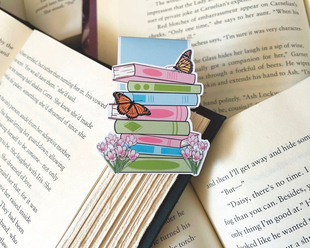 Spring Books Magnetic Bookmark, Pastel Book Stack With Butterflies ...