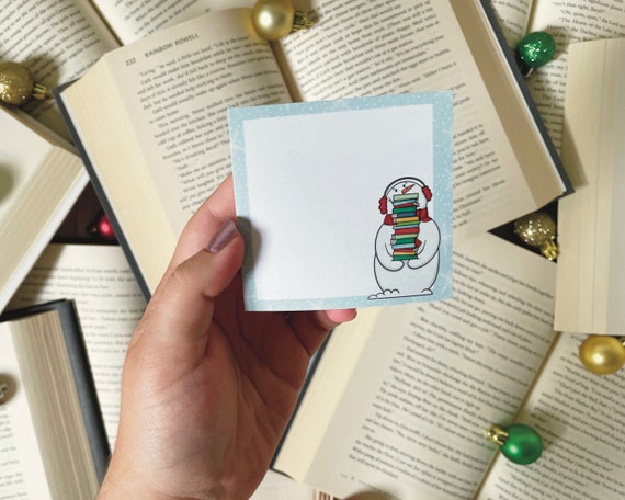 Snowman With a Stack of Books Post It Note Pad - Etsy