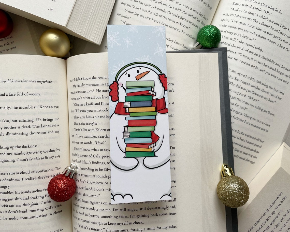 Snowman Holding a Stack of Books Bookmark | Etsy