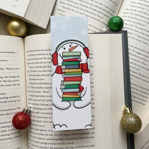 Snowman Holding a Stack of Books Bookmark, Cute Winter Bookmark With a ...