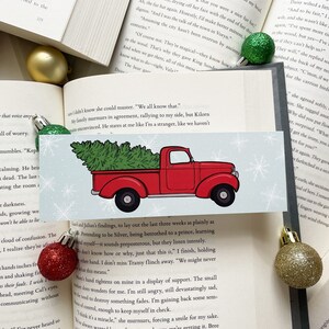 Christmas Truck Bookmark, Classic Holiday Truck on a Bookmark, Red Pick ...