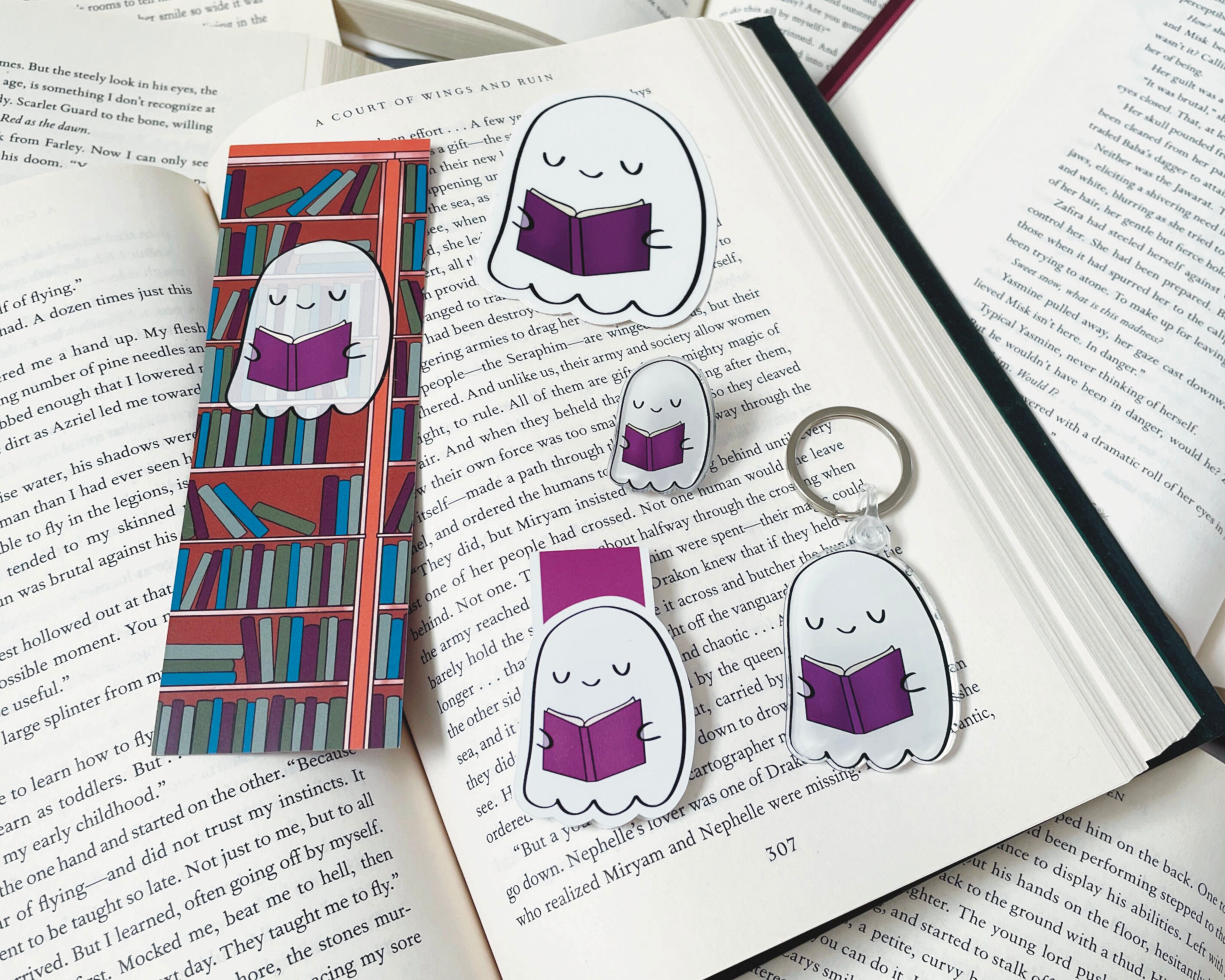 Ghost Reading Keychain, Cute Acrylic Bookish Keyring, Spooky Ghost ...