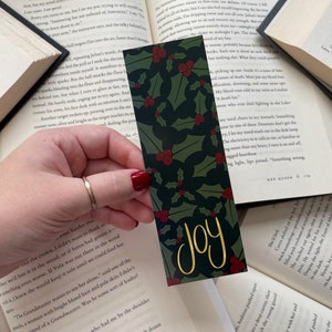 Christmas Bookmark, Joy and Holly Berries, Cute Holiday Bookmark for ...