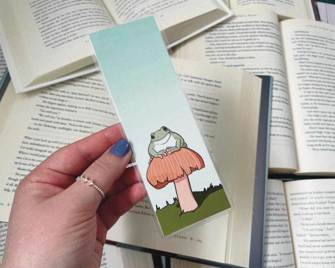 Cottage Core Bookmark, Frog Sitting on Mushroom Bookmark - Etsy