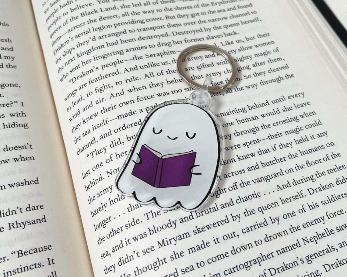 Ghost Reading Keychain, Cute Acrylic Bookish Keyring, Spooky Ghost ...