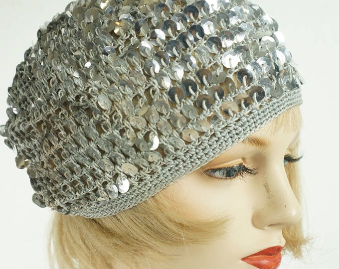 RARE Vng Sequin 1920s Juliette Flapper Hat / 20's Flappers Knit Sequin ...