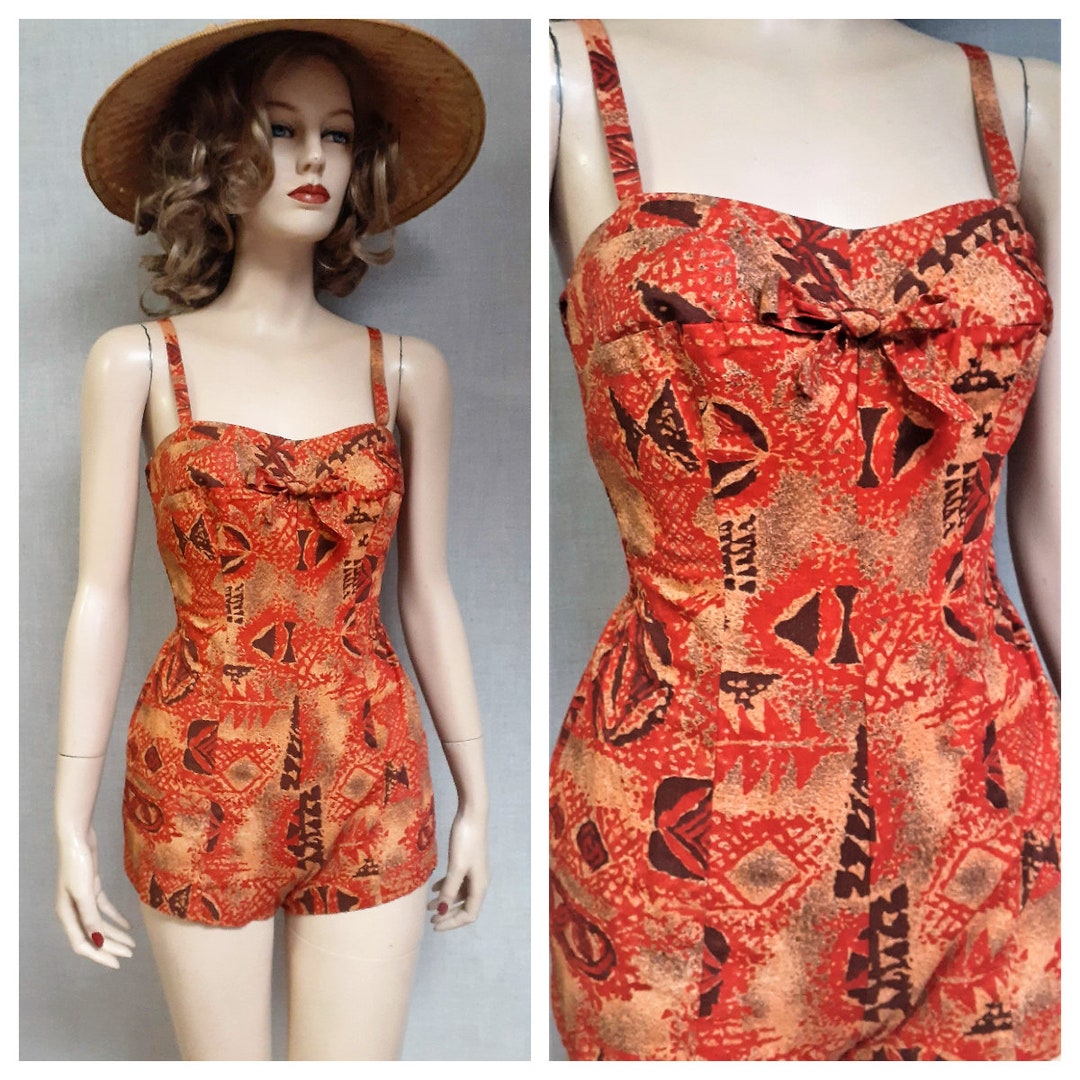 ONLY 259 on Sale 50s Hawaiian Pin up Swimsuit Kamehameha Cotton Pin up ...