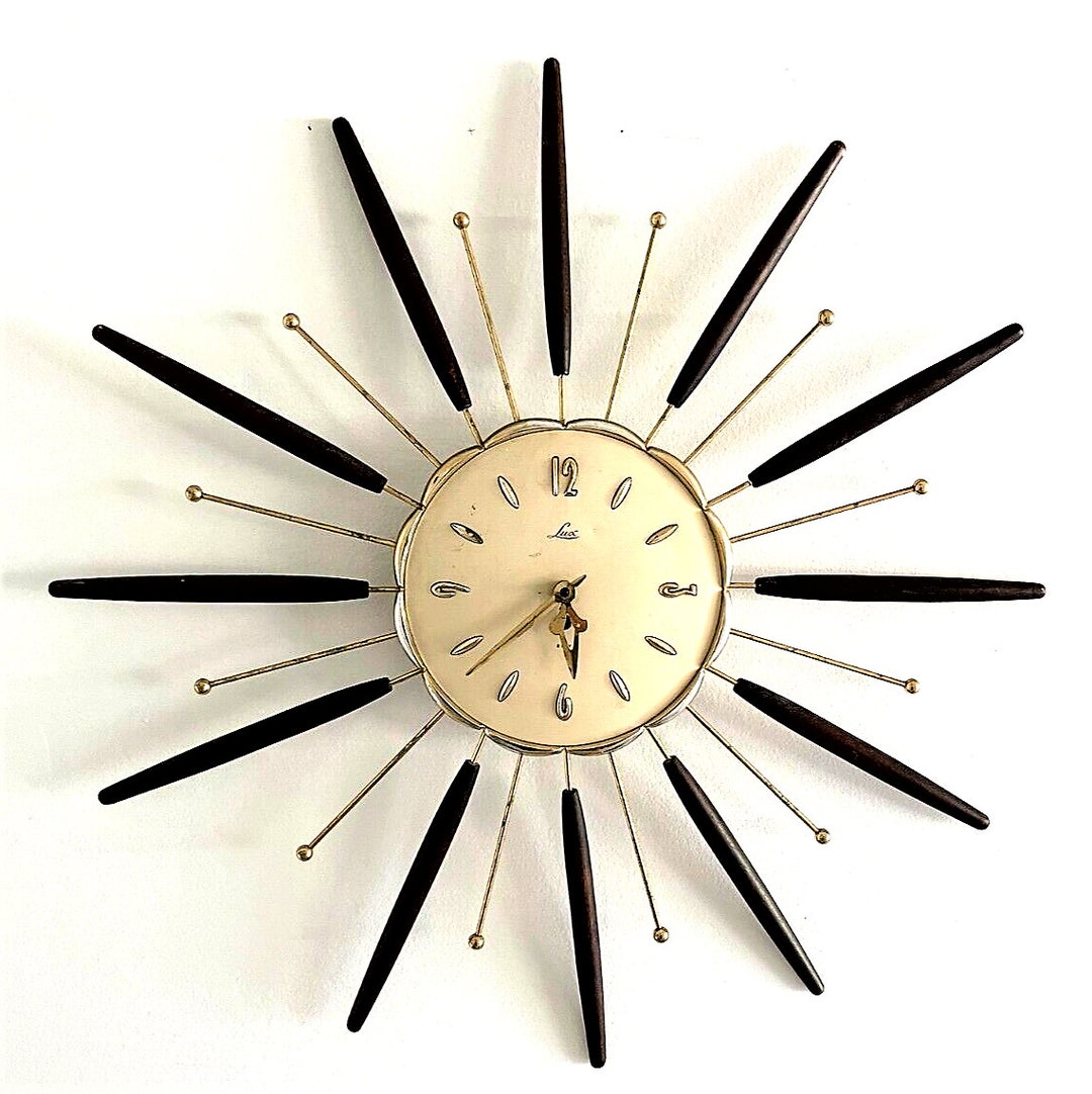 Vintage LUX Mid Century Atomic Sunburst Teak Metal Wall 8-day Clock - Etsy