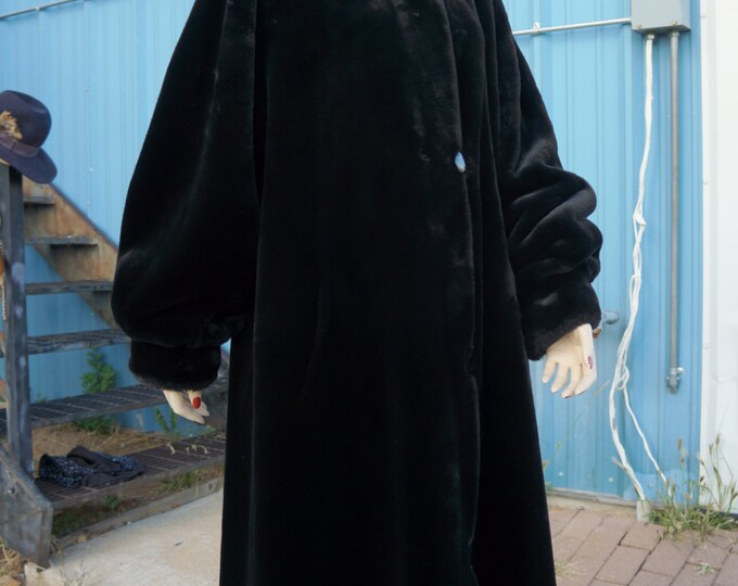40s Sheared Mink Opera Swing Coat M-L / MCM Black Faux Fur Swing Coat ...