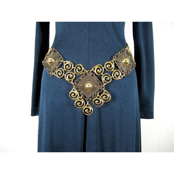 RARE Brutalist Bronze Wide Belt - Hammered Brass Wid… - Gem