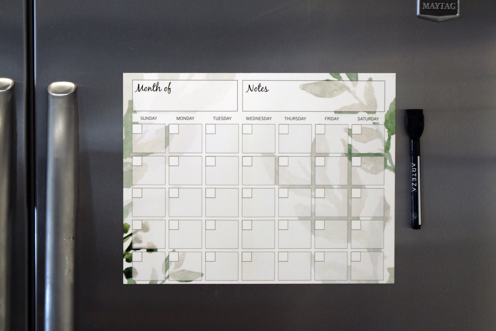 Dry Erase Botanical Monthly Calendar, Magnetic Organizer, Fridge ...
