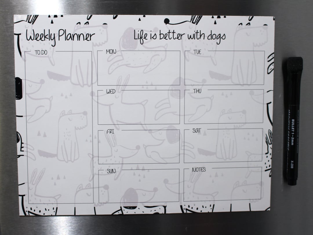 Dog Themed Weekly Planner, Magnetic Daily Tasks Chart, Dry Erase Weekly ...