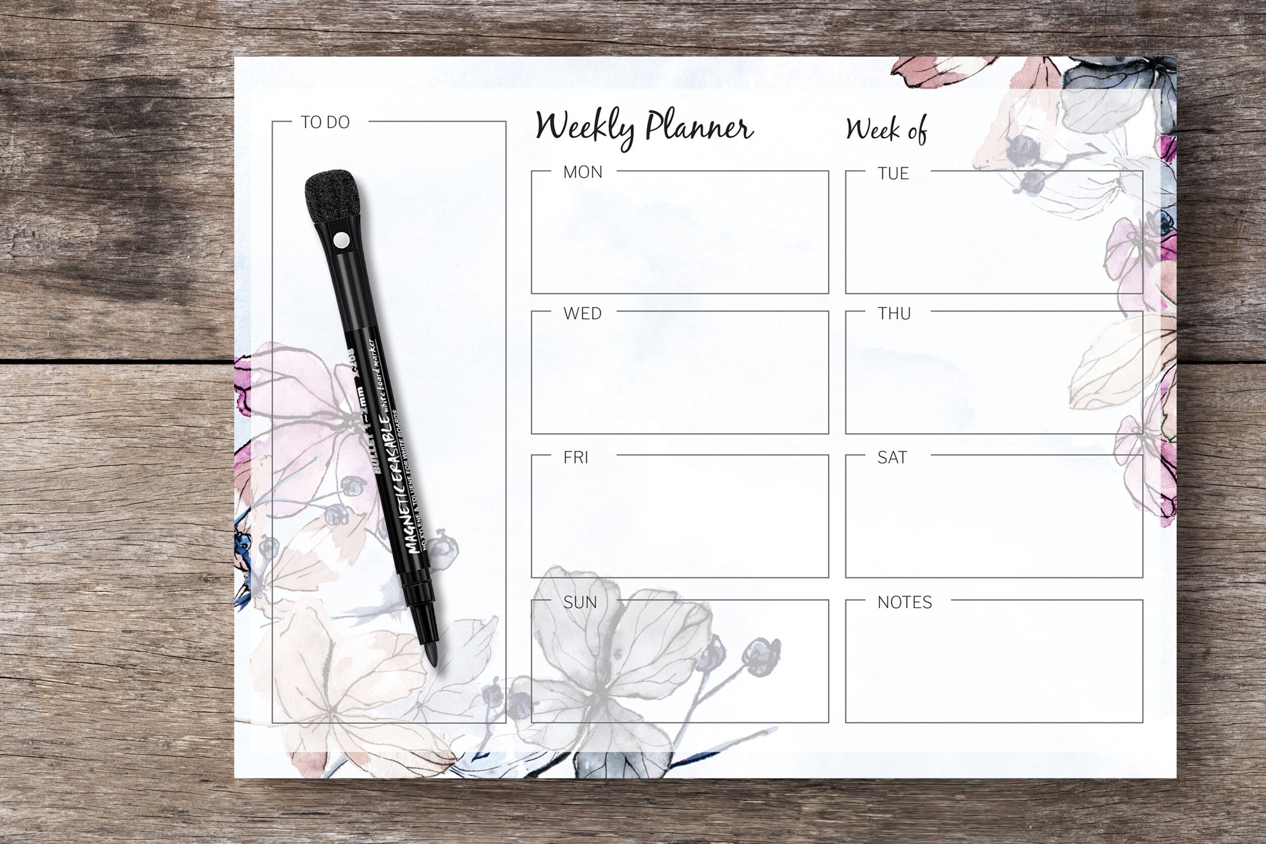 Pink and Blue Floral Magnetic Daily Tasks Chart, Dry Erase Weekly ...