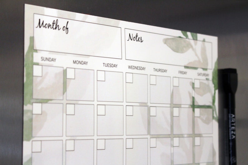 Dry Erase Botanical Monthly Calendar, Magnetic Organizer, Fridge ...