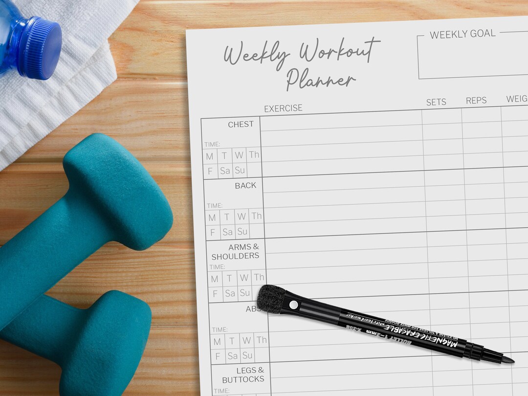 Dry Erase Weekly Workout Planner, Fitness Log, Minimalist Workout ...