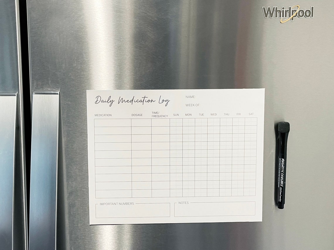 Dry Erase Daily Medication Log, Prescription Tracker List, Eco-friendly ...