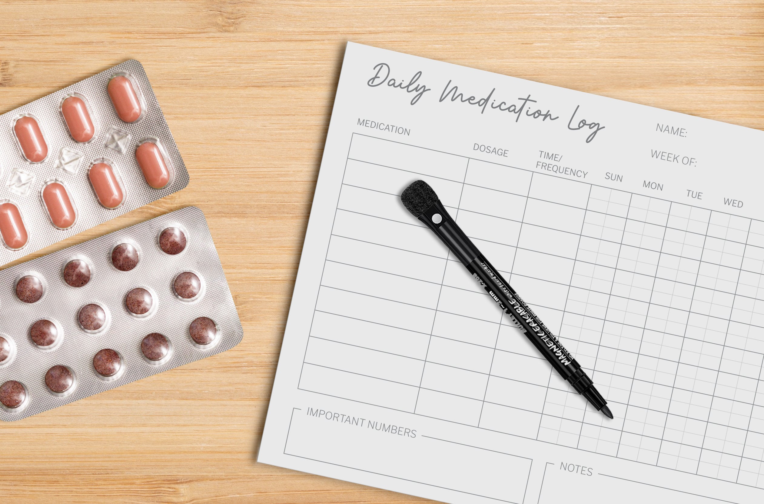 Dry Erase Daily Medication Log, Prescription Tracker List, Eco-friendly ...
