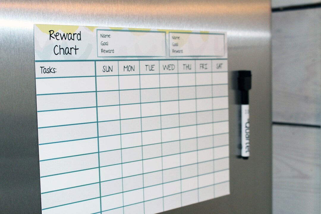 Magnetic Daily Tasks Rewards Chart for Two Kids, Customizable Dry Erase ...