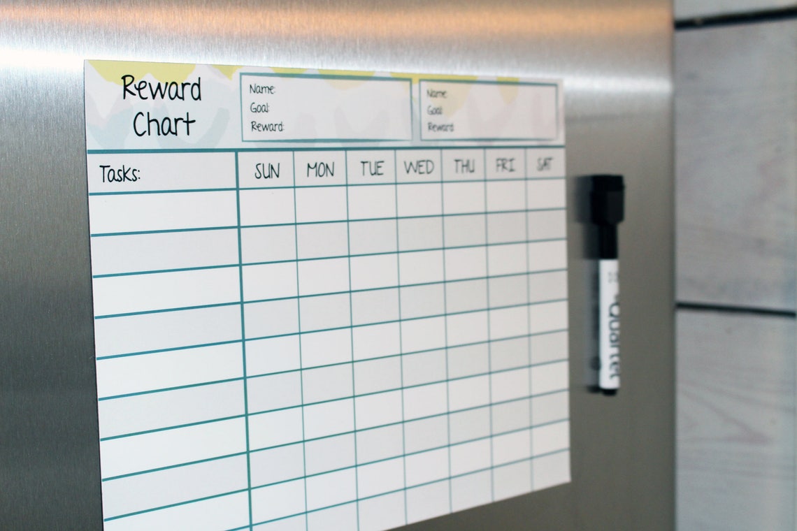 Magnetic Daily Tasks Rewards Chart for Two Kids Customizable - Etsy