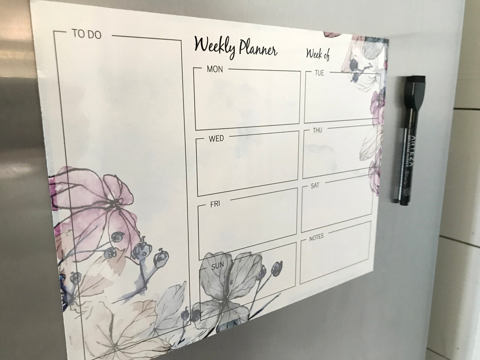 Pink and Blue Floral Magnetic Daily Tasks Chart, Dry Erase Weekly ...