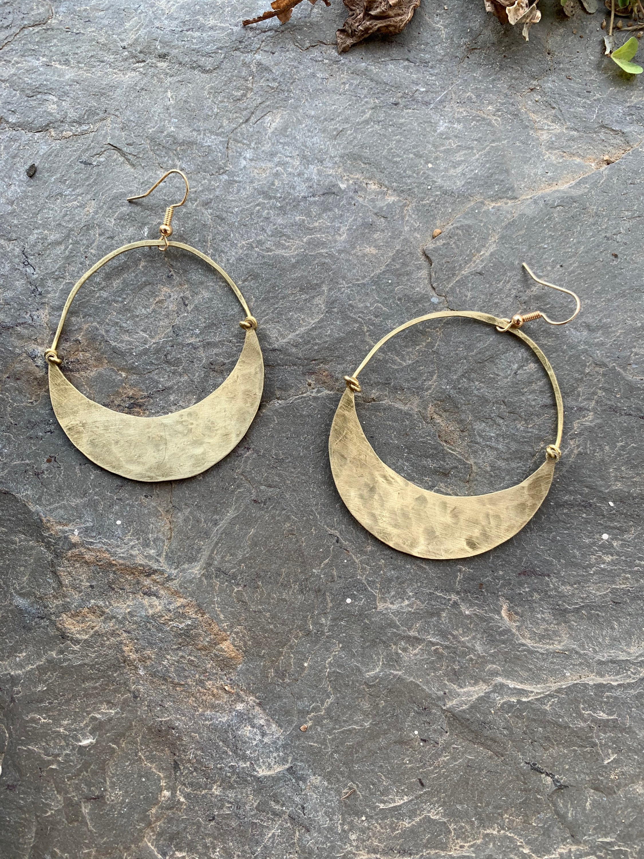 Hammered Brass Hoop Earrings, Crescent Hoops, Brass Hoops, Gold Hoops ...