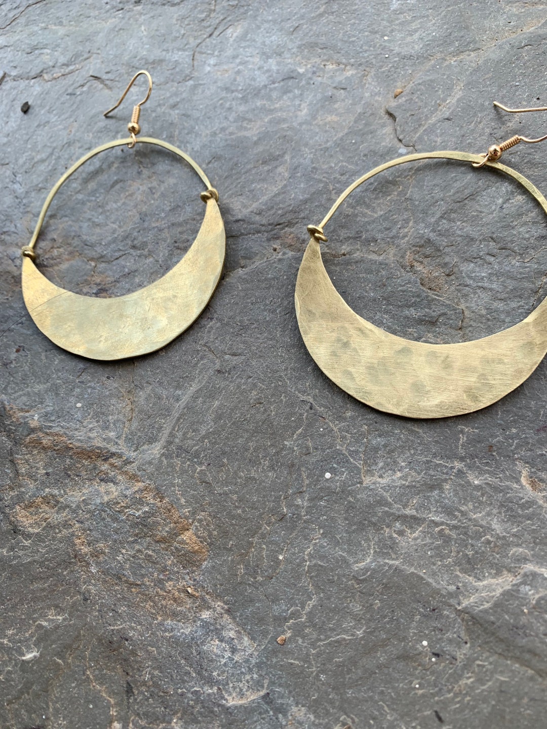 Hammered Brass Hoop Earrings, Crescent Hoops, Brass Hoops, Gold Hoops ...