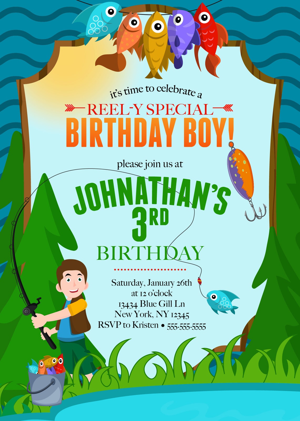 Fishing Theme Birthday Invitation Birthday Invitations for - Etsy