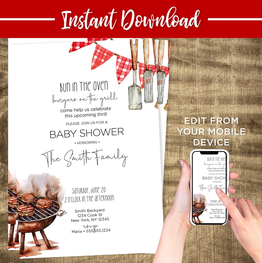 Editable Baby Shower Invitation, Instant Download, Printable, Bun in ...