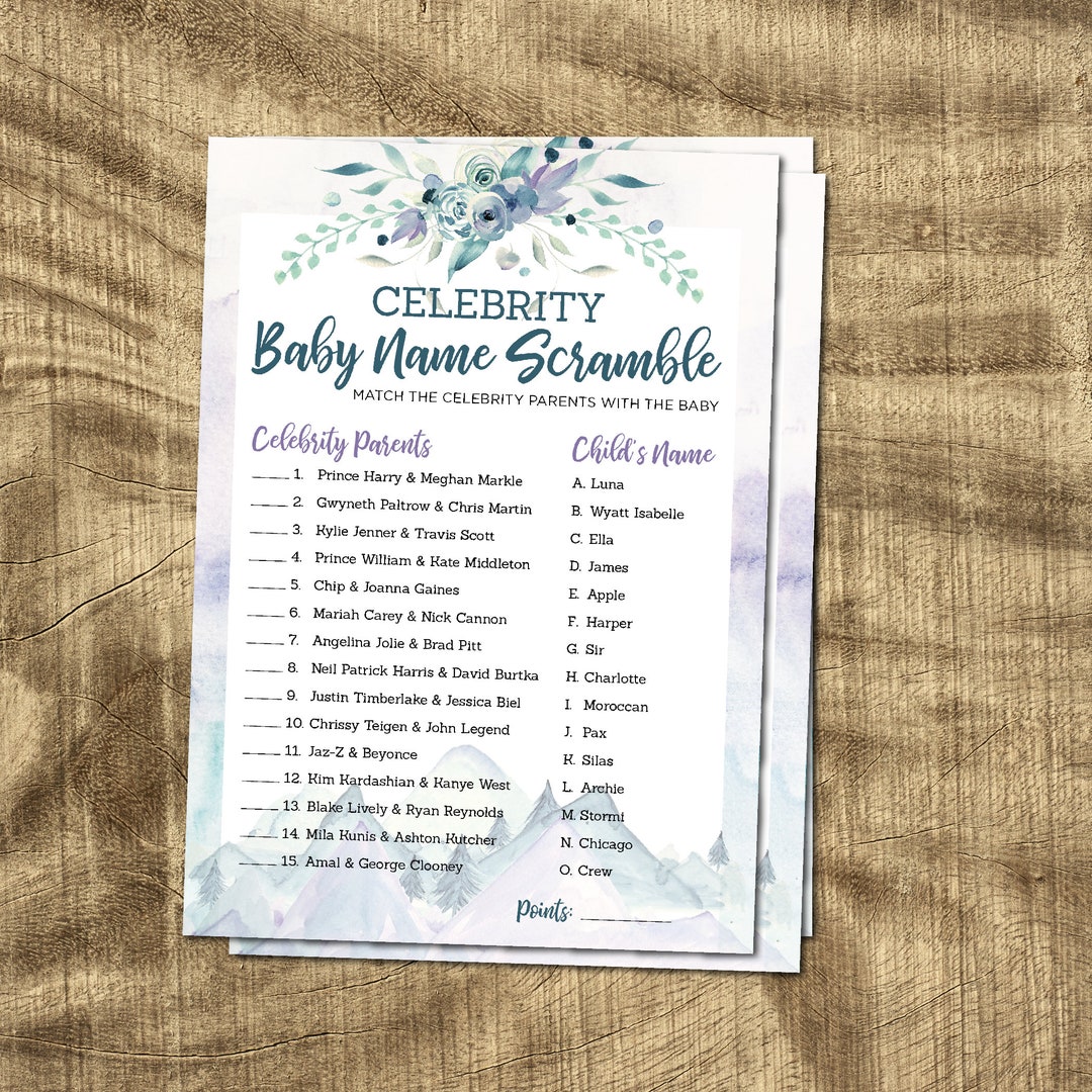 Printable Baby Shower Games, Celebrity Baby Name Match, Baby Girl ...