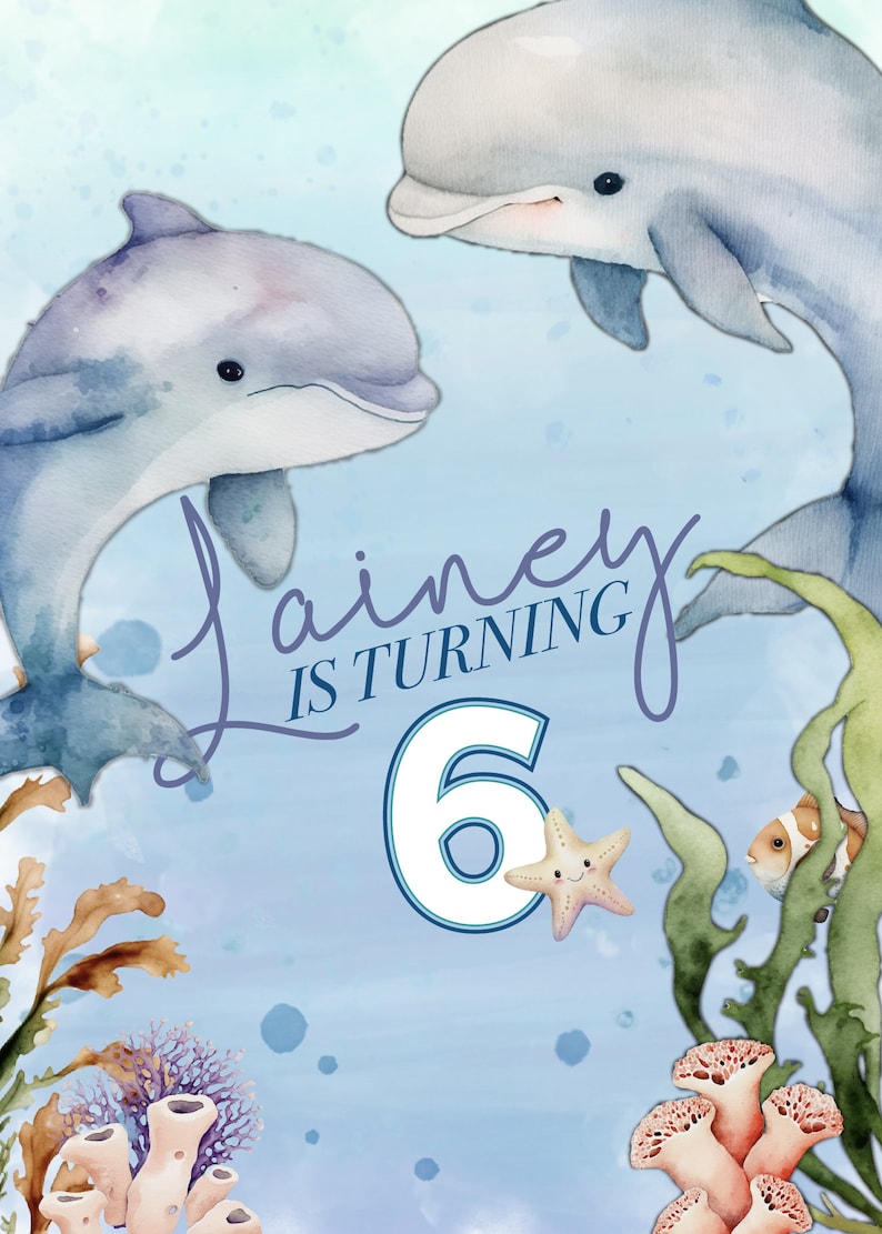 Dolphin Invitation Template, Editable 6th Birthday Invite, Birthday ...