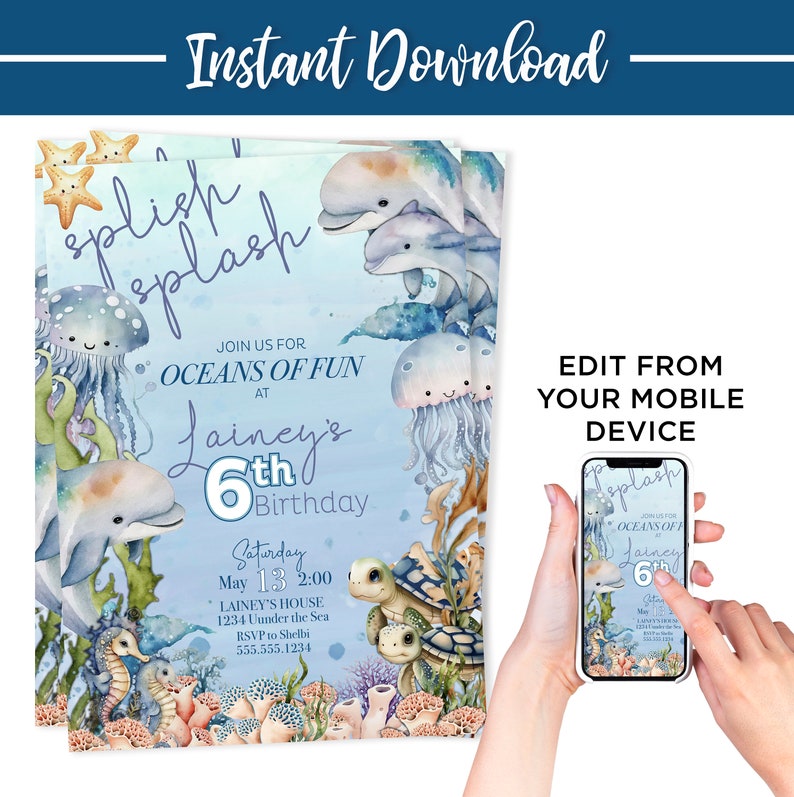 Dolphin Invitation Template Editable 6th Birthday Invite - Etsy