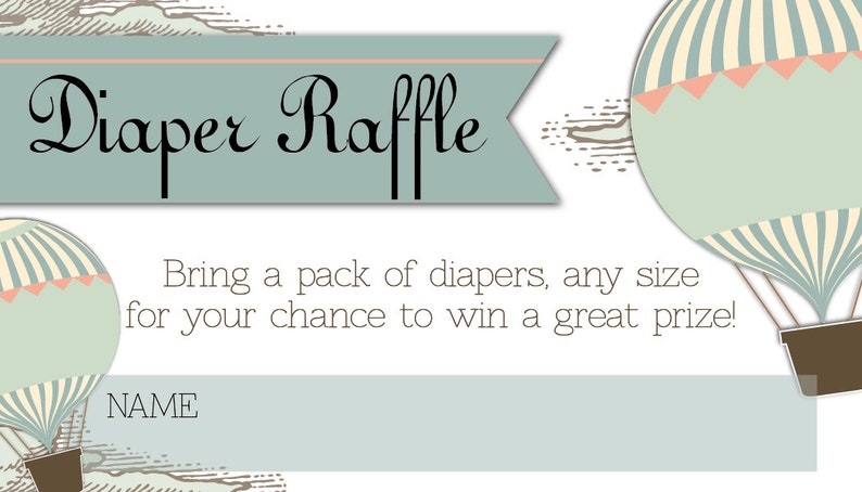 Hot Air Balloon Diaper Raffle Insert Baby Shower Diaper - Etsy